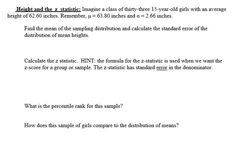 Solved Height And The Z Statistic Imagine A Class Of Chegg Com