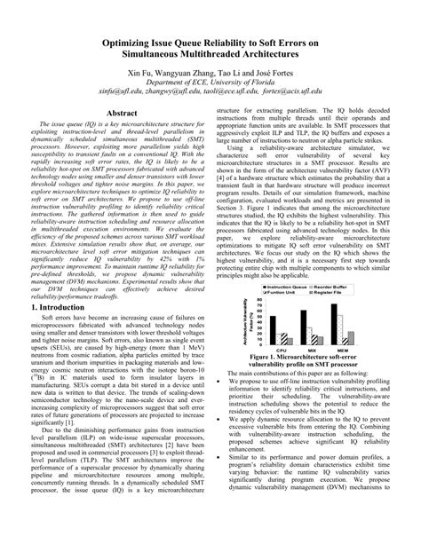 Pdf Optimizing Issue Queue Reliability To Soft Errors On Simultaneous Multithreaded Architectures