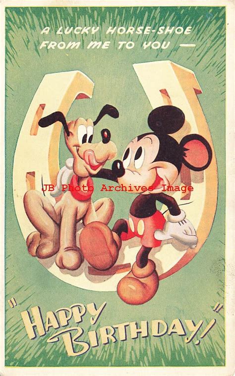 Disney Valentine No 1140b Mickey Mouse Gives Pluto Lucky Horse Shoe