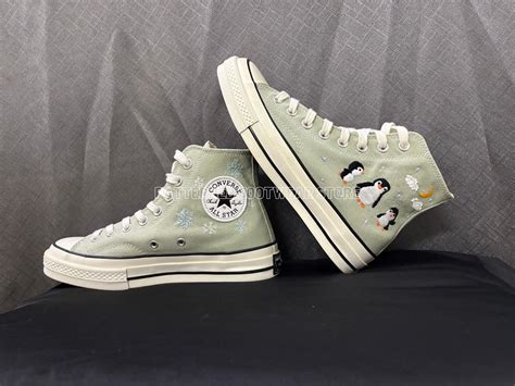 Penguin Embroidered Converse High Tops Custom Animal Design Shoes Etsy