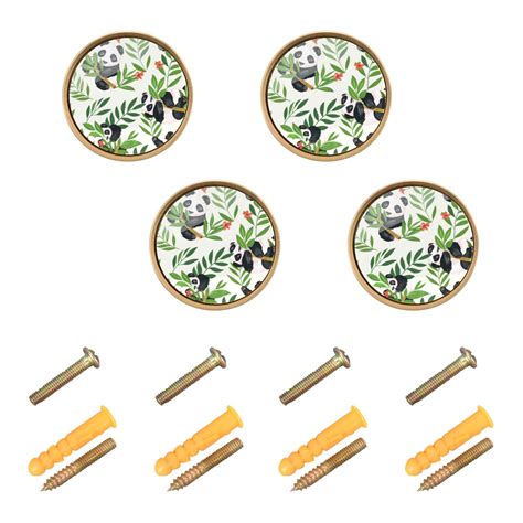 Ryvnso Cute Panda Leaves Floral Cabinet Knobs Kitchen Door Round Pulls Drawers Dresser Cupboard