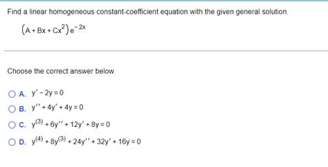 Solved Find A Linear Homogeneous Constant Coefficient