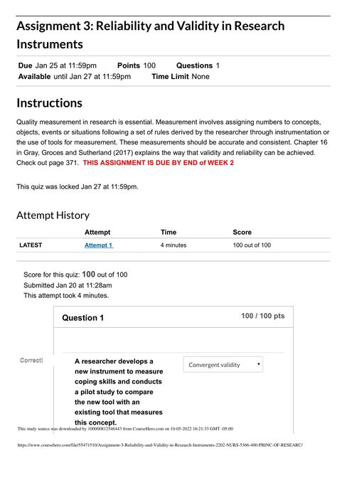 Assignment 3 Reliability And Validity In Research Instruments 2202 NURS 5366 NURS 5366