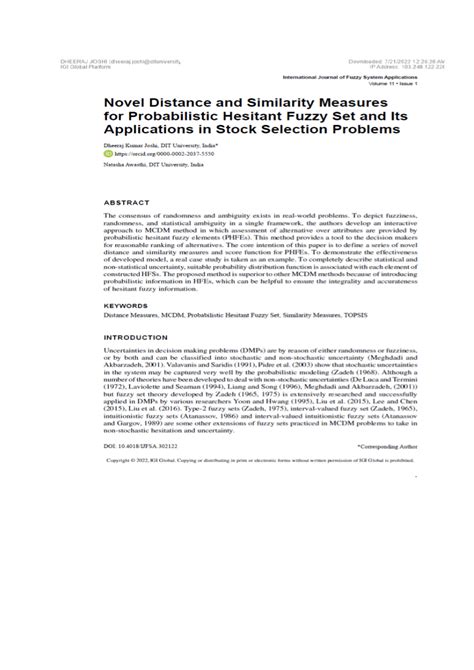 PDF Novel Distance And Similarity Measures For Probabilistic Hesitant Fuzzy Set And Its