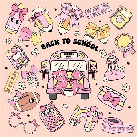 Pastel Back To School Clipart Cute Coquette School Supplies With Bow