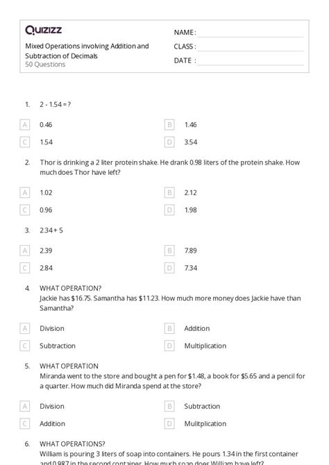 50 Mixed Addition And Subtraction Worksheets For 4th Year On Quizizz Free And Printable