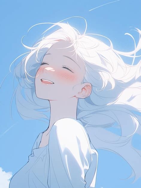 Premium Ai Image Anime Style Image Of A Woman With White Hair Blowing