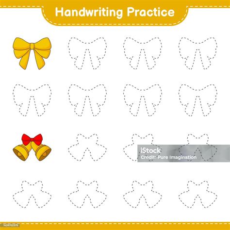 필기 연습 리본과 크리스마스 벨의 추적 라인 교육 어린이 게임 인쇄 워크시트 벡터 일러스트 레이 션 0명에 대한 스톡 벡터 아트