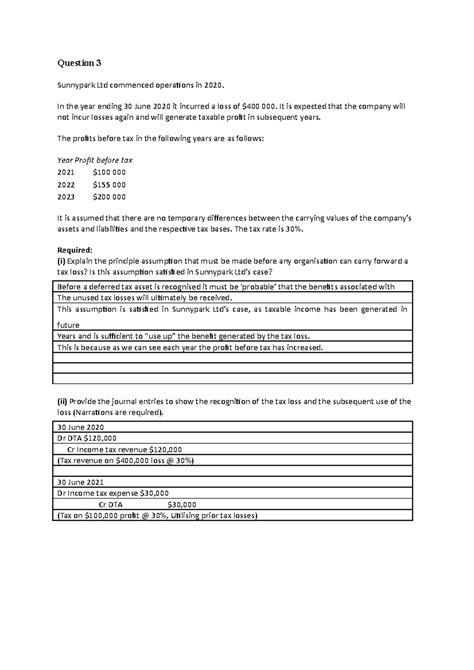 4 Week 5 Tutorial Questions Part 4 Question 3 Sunnypark Ltd