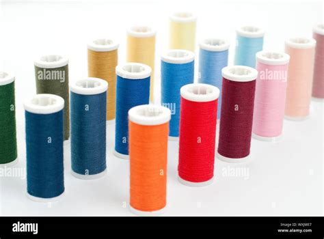 Colorful Spools Of Sewing Thread Isolated On White Background Stock