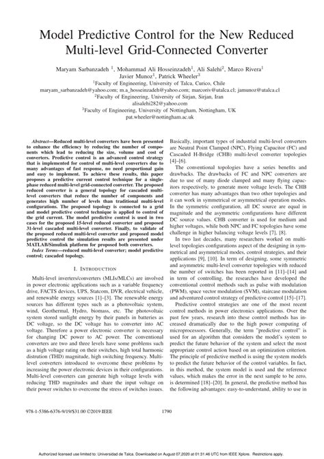 Pdf Model Predictive Control For The New Reduced Multi Level Grid Connected Converter