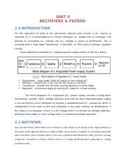 EDC UNIT 2 Rectifiers And Filters Doc UNIT II RECTIFIERS FILTERS 2 0 INTRODUCTION For The