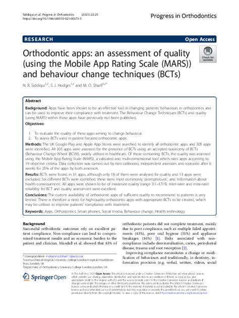 Pdf Orthodontic Apps An Assessment Of Quality Using The Mobile App Rating Scale Mars And