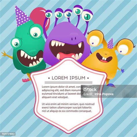 재미 괴물 생일 카드 몬스터 파티 초대 카드 디자인 벡터 아트 공룡에 대한 스톡 벡터 아트 및 기타 이미지 공룡 귀여운