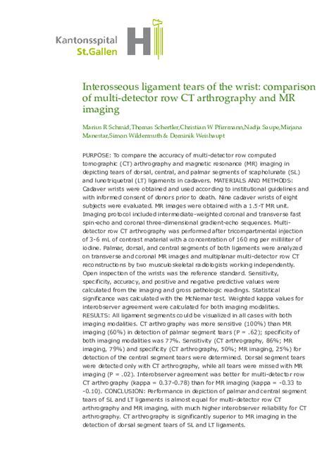 Pdf Interosseous Ligament Tears Of The Wrist Comparison Of Multi Detector Row Ct Arthrography