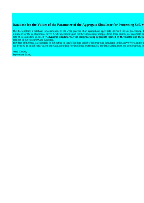 pdf database for the values of the parameter of the aggregate