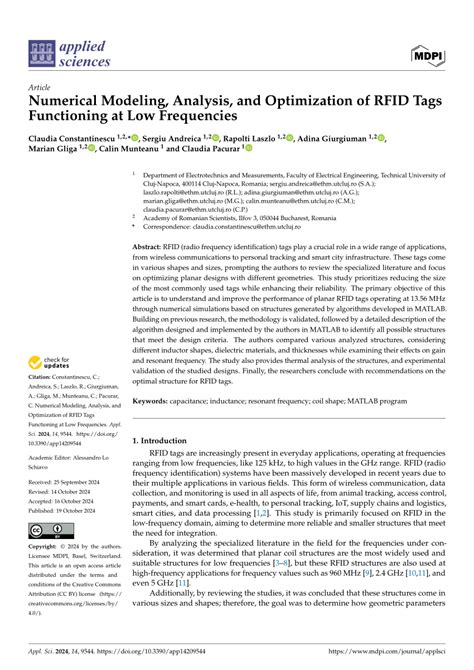 Pdf Numerical Modeling Analysis And Optimization Of Rfid Tags Functioning At Low Frequencies