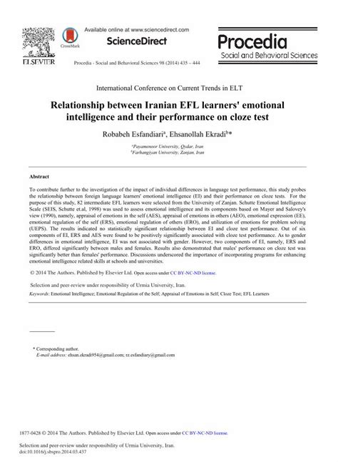 Pdf Relationship Between Iranian Efl Learners Emotional · X Is There Any Significant