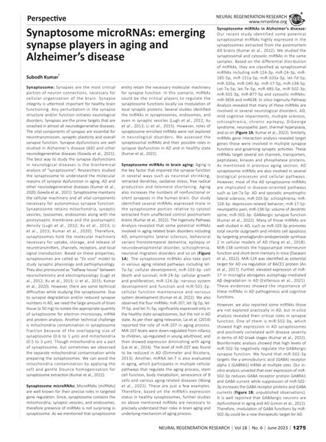 Pdf Synaptosome Micrornas Emerging Synapse Players In Aging And