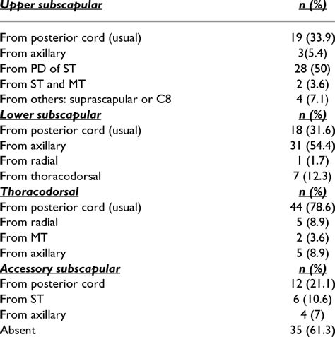 Lower Subscapular Nerve Roots The Subscapular Nerve Complex Consists