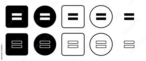 Icon Set Of Equals Symbol Filled Outline Black And White Icons Set