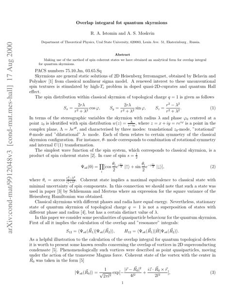 Pdf Overlap Integral For Quantum Skyrmions