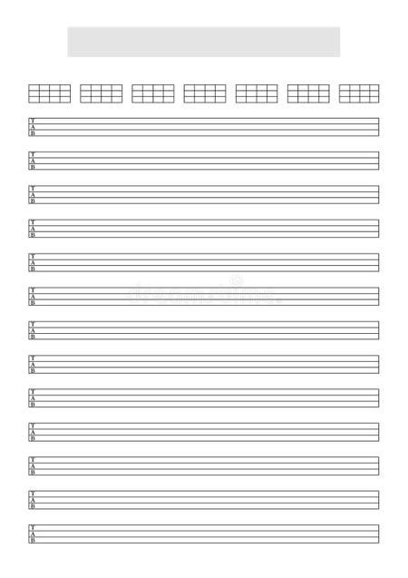 Blank Ukulele Or Bass Guitar 4 Strings Tablature Sheet Template With