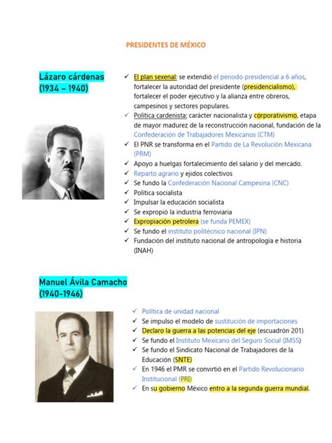 Línea Del Tiempo De Presidentes En México Pdf Politica De Mexico