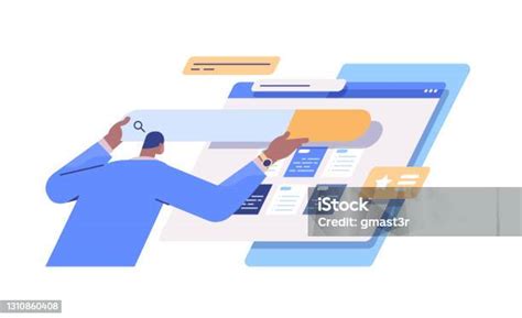 웹 사이트 Ui 인터페이스 웹 응용 프로그램 개발 프로그램 소프트웨어 최적화 개념을 만드는 남자 개발자 가공의 인물에 대한 스톡