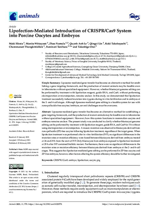 Pdf Lipofection Mediated Introduction Of Crisprcas9 System Into