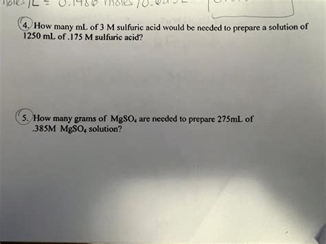 Solved How Many ML Of M Sulfuric Acid Would Be Needed To Chegg Com