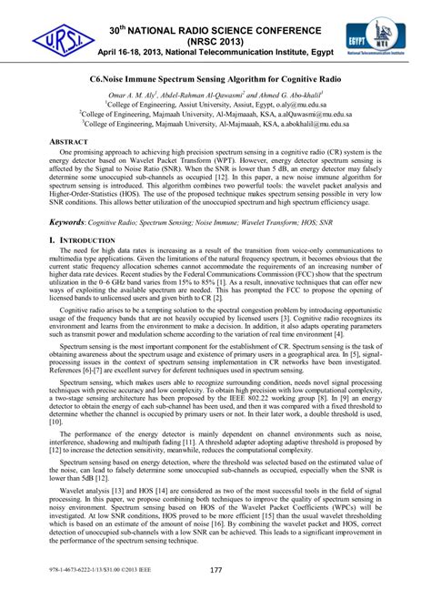 Pdf C6 Noise Immune Spectrum Sensing Algorithm For Cognitive Radio