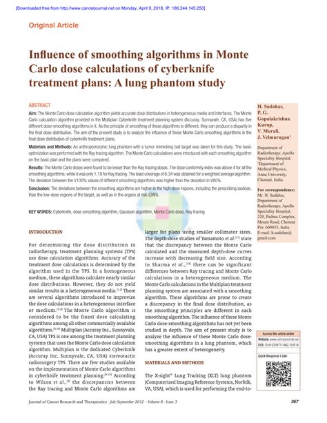 Pdf Influence Of Smoothing Algorithms In Monte Carlo Dose
