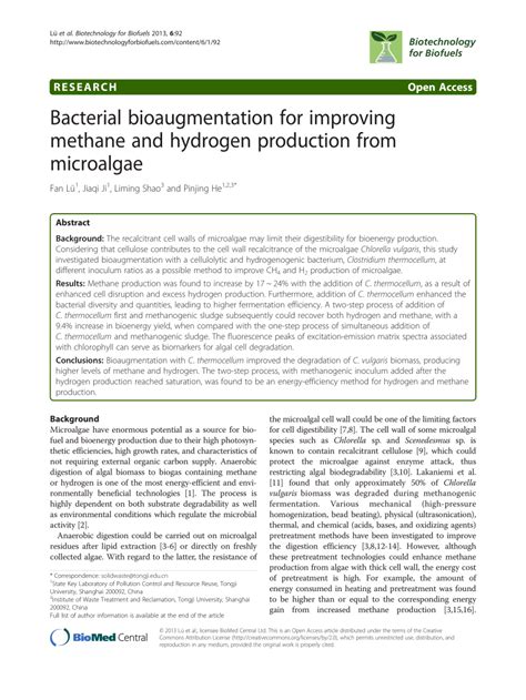 Pdf Bacterial Bioaugmentation For Improving Methane And Hydrogen