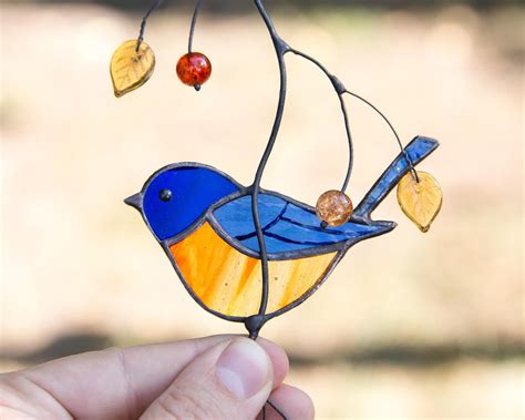 Bluebird Stained Glass Suncatcher Custom Stained Glass Bird Etsy