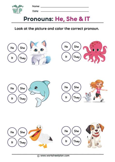 Pronouns He She And It Worksheets Worksheet Plan