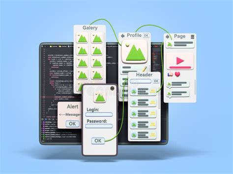 Mobile Software Development Concept Smatrphone With Ui Screens Around Application Development 3d