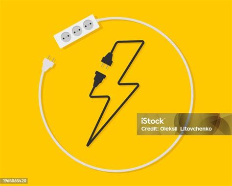 전기 기호 번개 형태의 전기 연장 코드 멀티탭 플러그가 있는 전기 소켓 정전에 대한 스톡 벡터 아트 및 기타 이미지 정전 멀티탭 송전선 Istock