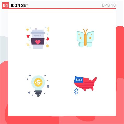 4 Thematic Vector Flat Icons And Editable Symbols Of Coffee Bulb Long Freedom Money Editable