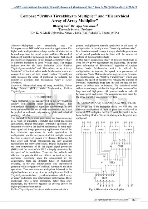Compare Urdhva Tiryakbhyam Multiplier And Hierarchical Array Of