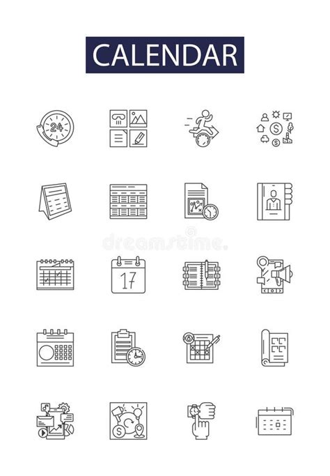 Calendar Line Vector Icons And Signs Date Time Schedule Planning Year Month Day Organize
