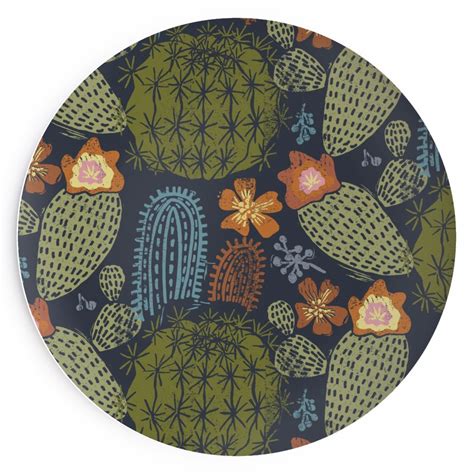 Cactus Garden Block Print Style Dark Salad Plate Shutterfly