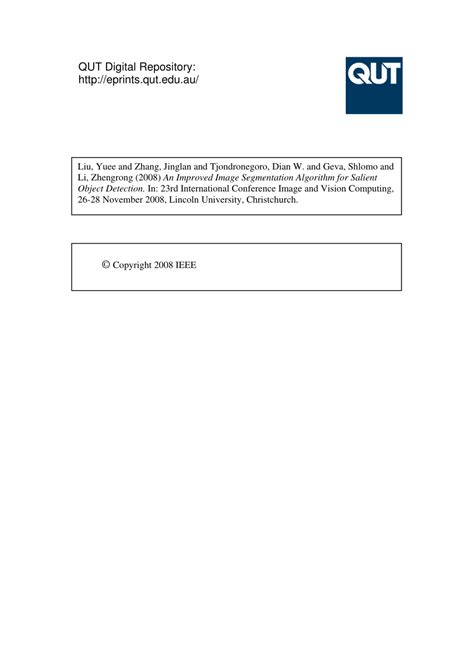 Pdf An Improved Image Segmentation Algorithm For Salient Object Detection