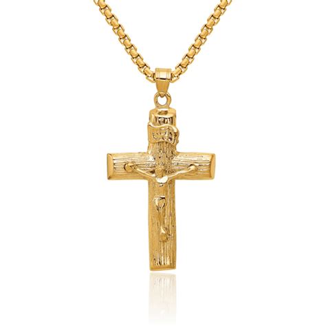 10k Solid Yellow Gold Lord Jesus Christ Crucifix Holy Cross Necklace