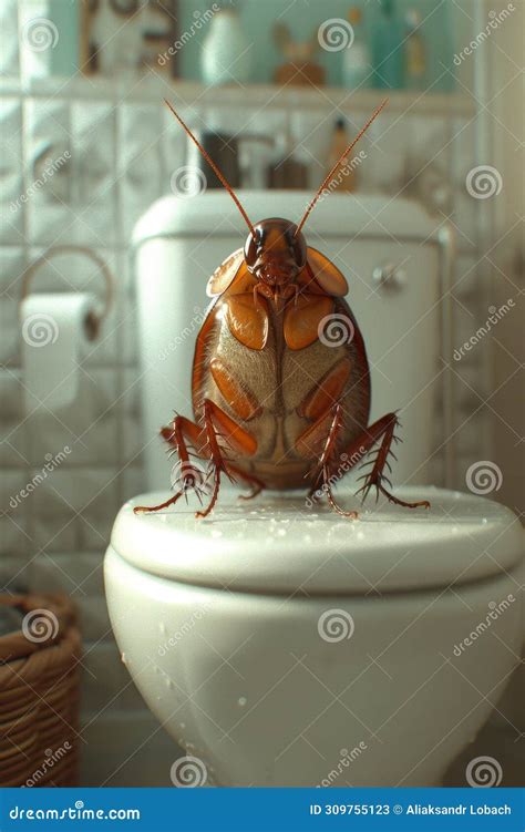 A Big Cockroach Is Sitting On The Toilet In The Toilet Stock Image