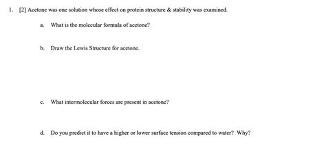 1 2 Acetone Was One Solution Whose Effect On Protein Structure