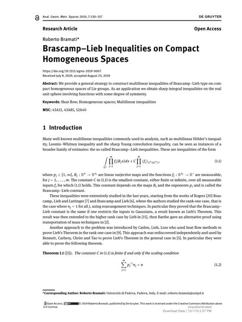 pdf brascamp lieb inequalities on compact homogeneous spaces