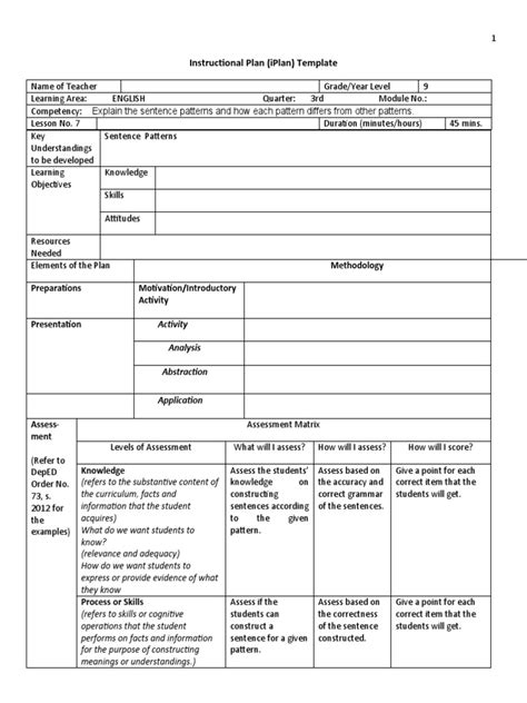 Instructional Plan Iplan Template Pdf Understanding Educational Assessment