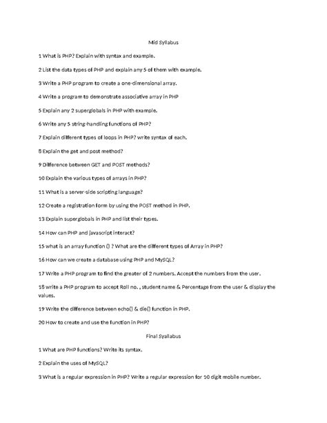 Web Programming Syllabus Mid Syllabus 1 What Is Php Explain With