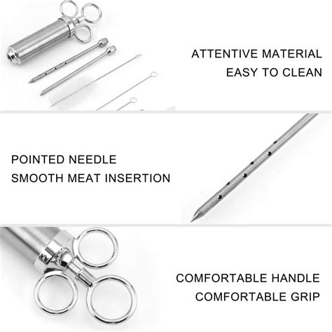 Нови игли от неръждаема стомана Комплект спринцовки за подправки Барбекю Инжектор за вкус на